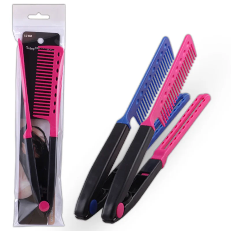 V Type Hair Comb Clip Washable Folding Hair Straightener Comb Portable ...