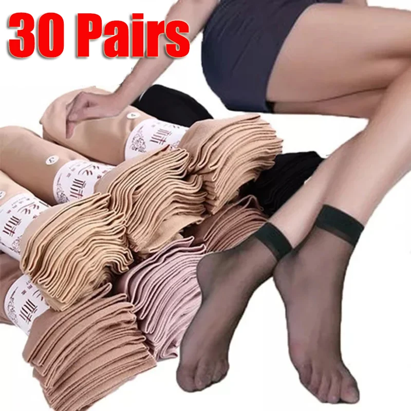 30 pares de verão cor da pele transparente fino cristal meias de seda náilon senhoras feminino ...