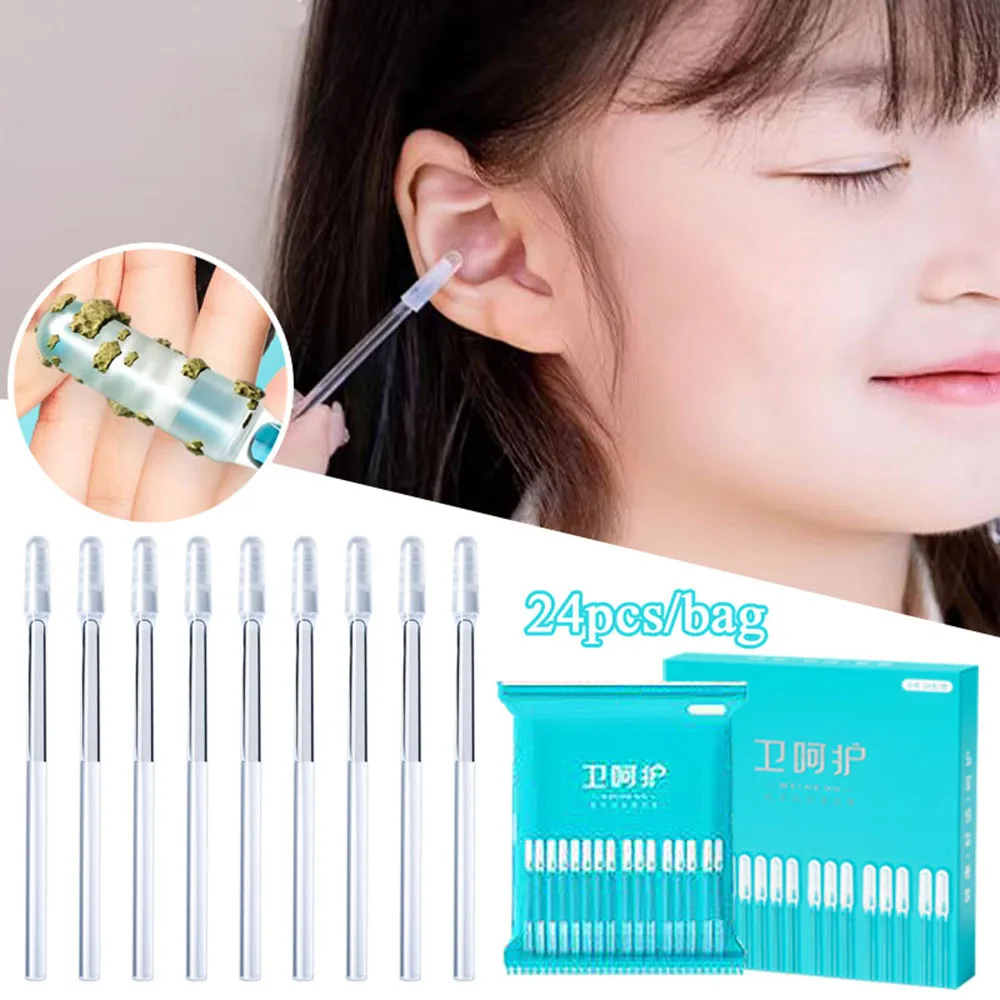 24PCS-Reusable-Ear-Swabs-Pick-With-Soft-Adhesive-Head-Disposable-Sticks ...