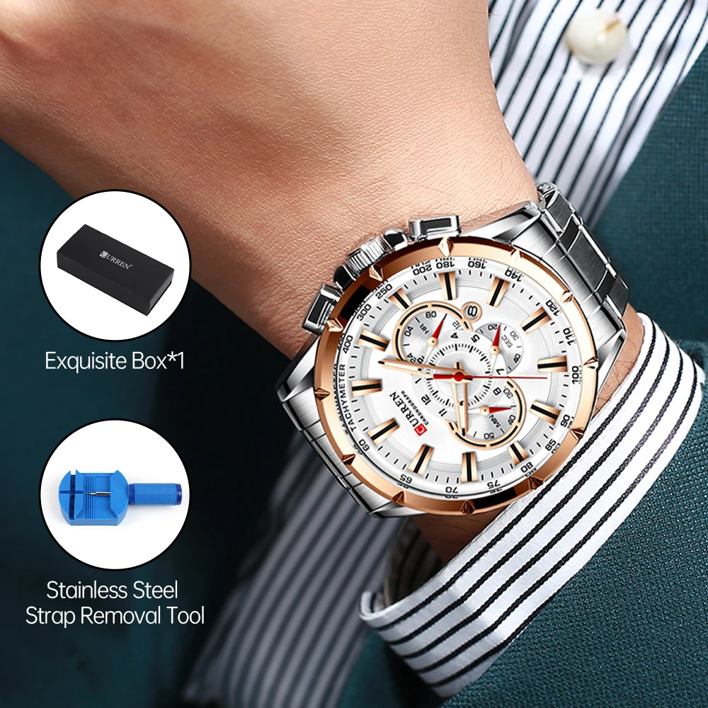 Curren Reloj de pulsera para hombre, de lujo, de acero inoxidable, de ...