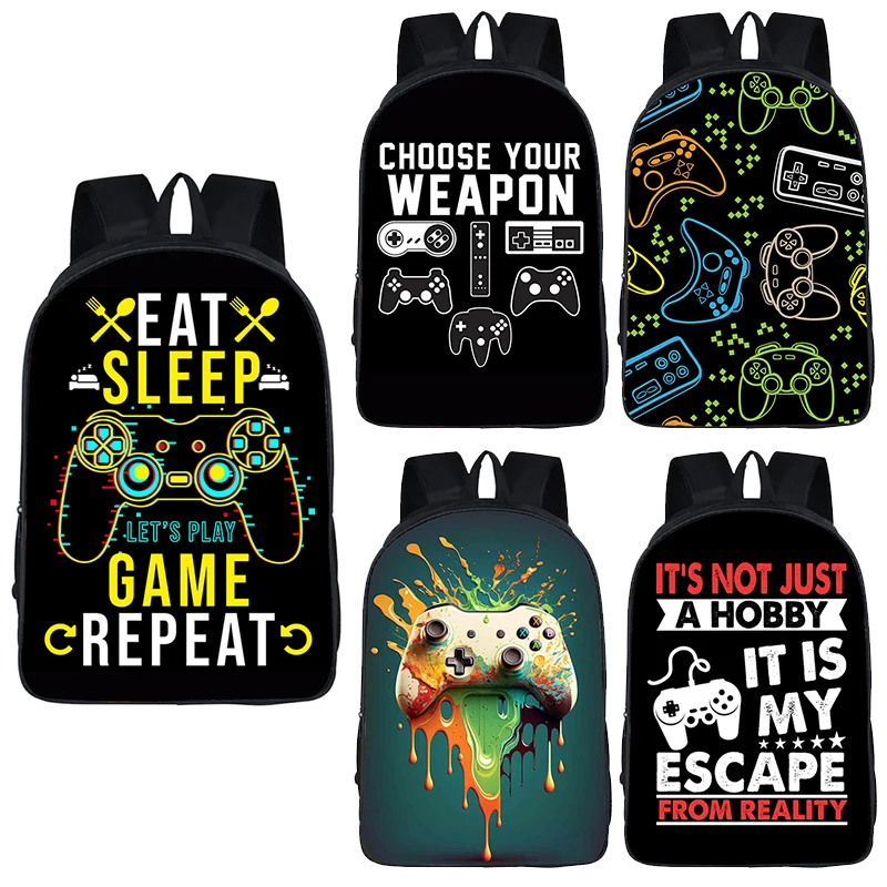 Funny-Gamepad-Print-Backpack-Teenage-Children-Boys-Girls-Video-Game-Fan ...