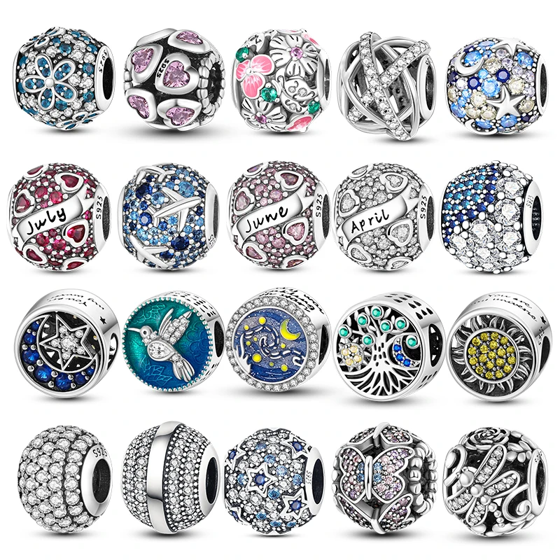 Colorful-Round-Inlaid-CZ-Zircon-Charms-925-Sterling-Silver-Beads-Pendant-fit-Original-Pandora ...