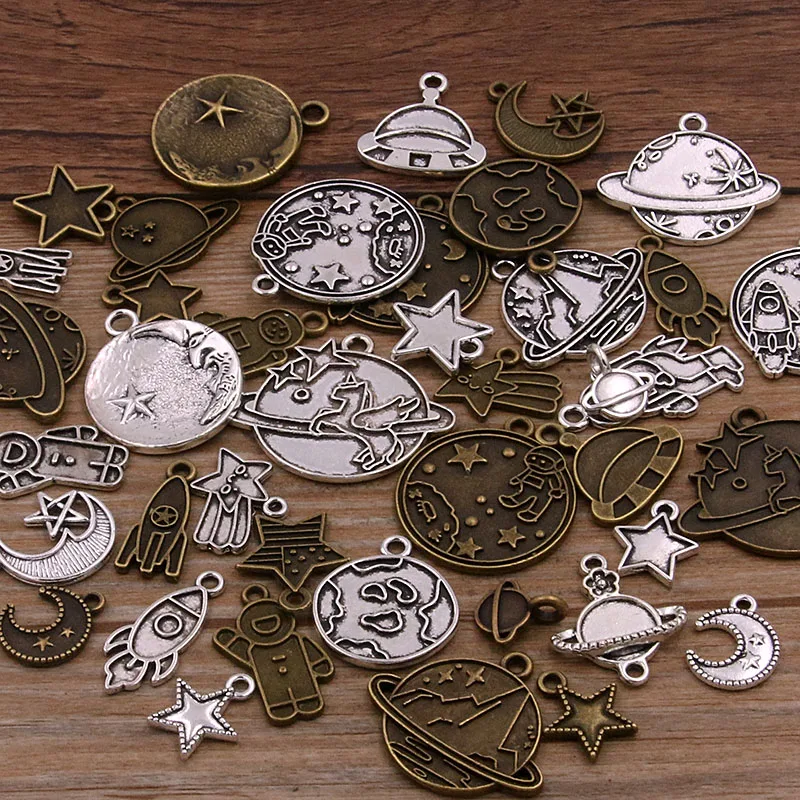20pcs-Vintage-Metal-2-Color-Mixed-Size-Star-Moon-Rocket-Alien-Charms ...