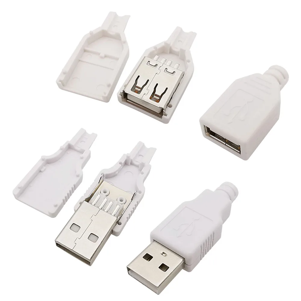White-USB-2-0-Connector-10Pcs-USB-A-Type-4-Pin-Male-Plug-Female-Jack ...