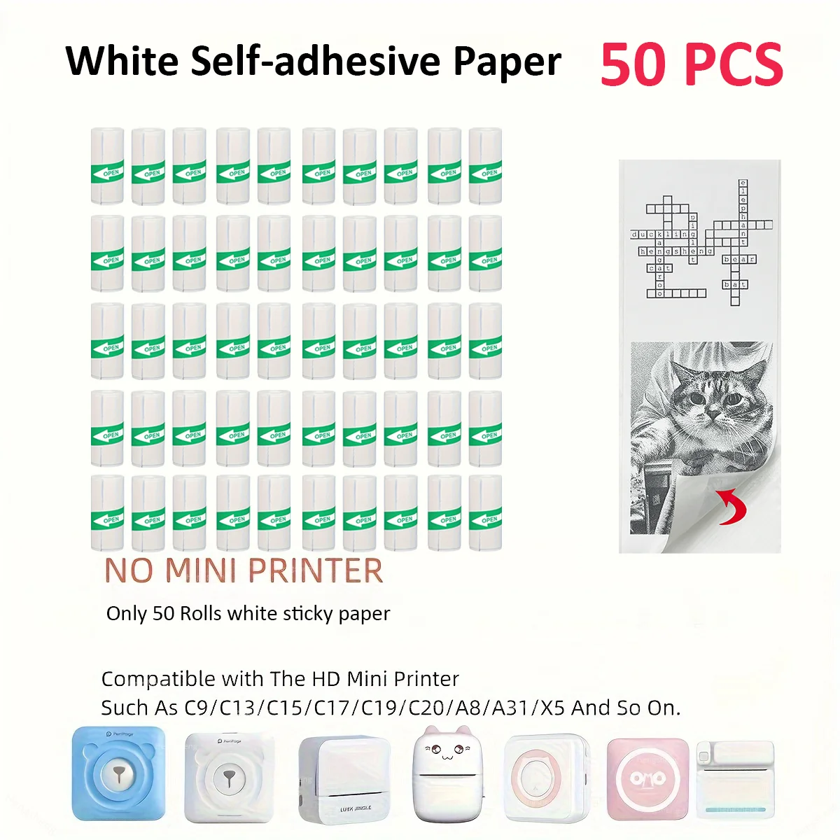 50PCS-Wholesale-Thermal-Paper-MINI-Printing-Self-adhesive-Label-Sticker ...