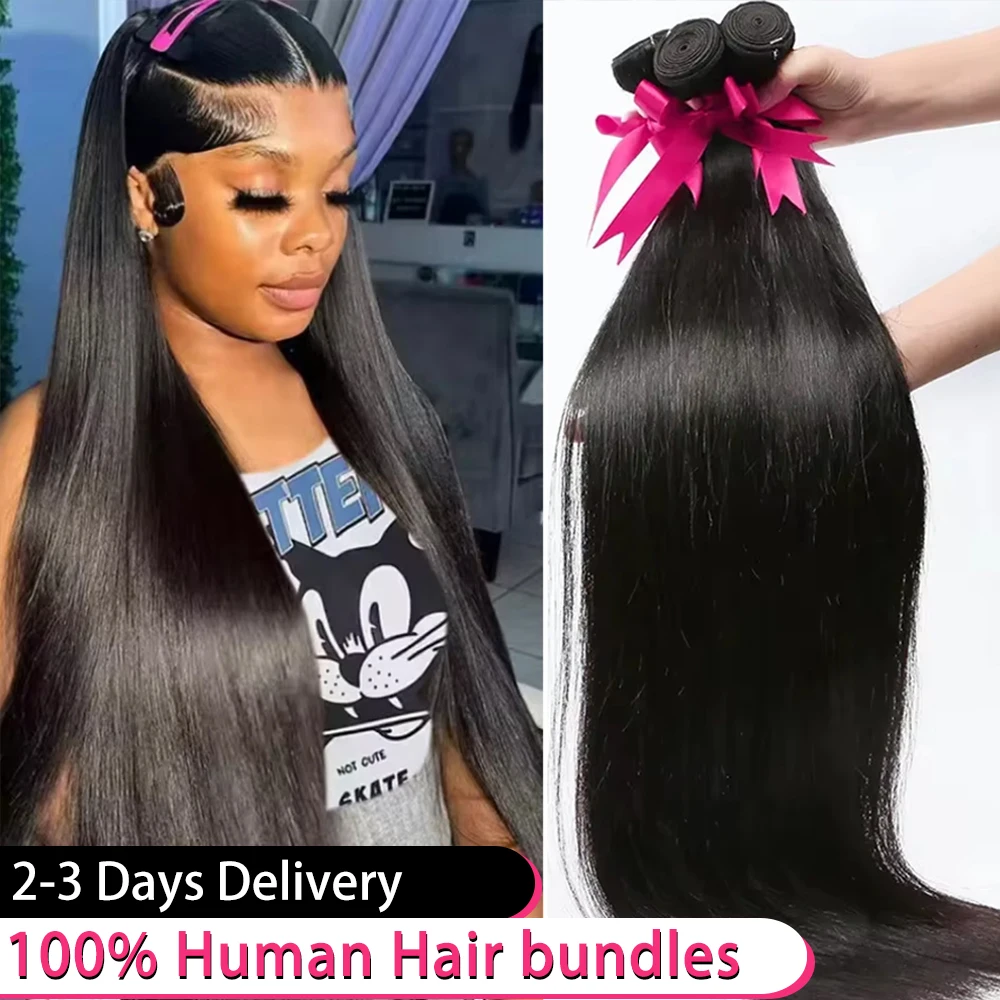 30 40 Inch Bone Straight Human Hair Weave Bundles 16A Brazilian Natural ...