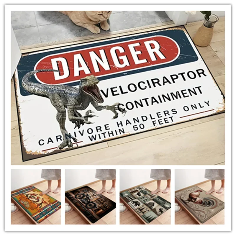 Danger-Velociraptor-Dinosaur-Door-Mat-Super-Absorbent-Cartoon-Carpet ...