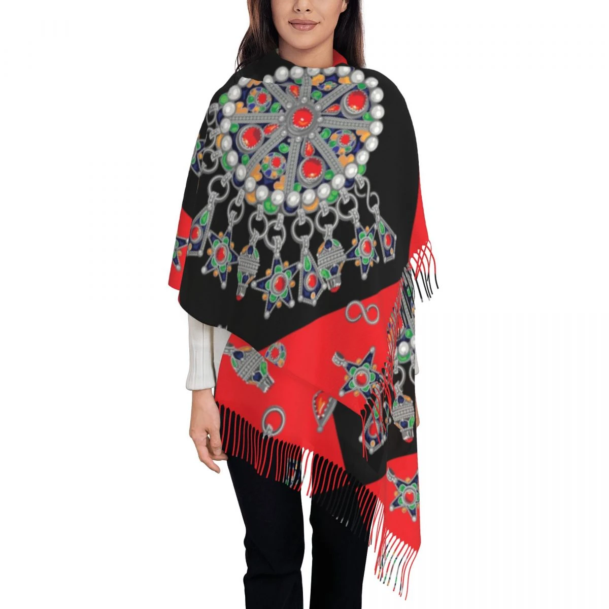 Female Large Kabyle Jewelry Scarves Women Winter Fall Thick Warm Tassel ...