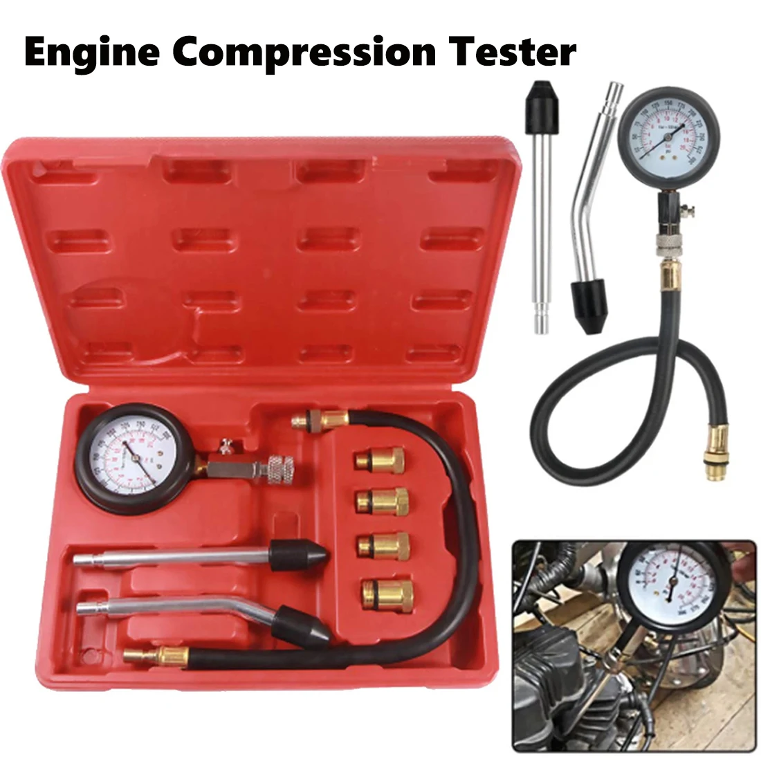 Petrol Engine Cylinder Compression Tester Kit Automotive Tool Gauge for ...