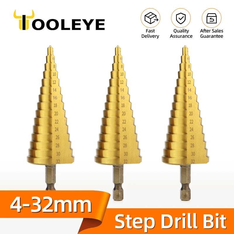 4-32mm Hss Titanium Step Pagoda Drill Bit Conical Stage Drill For Metal Wood High Speed Stepped ...