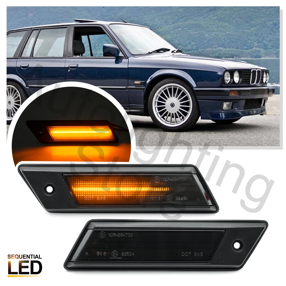 2X LED Sequential Fender Indicator Side Marker Blinker Turn Signal Lights for BMW 3 Series E30 ...