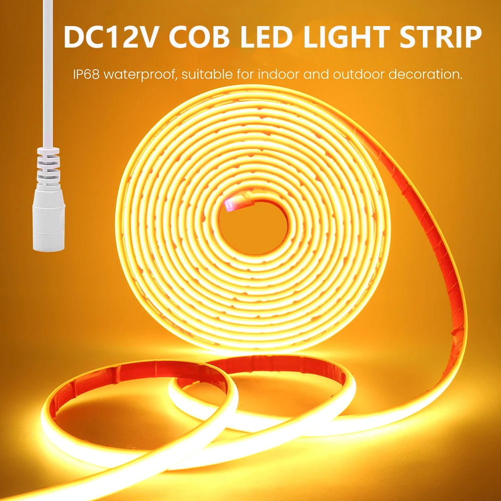 12V IP68 Waterproof COB LED Neon Strip Light DC Plug Flexible Tape Lamp ...