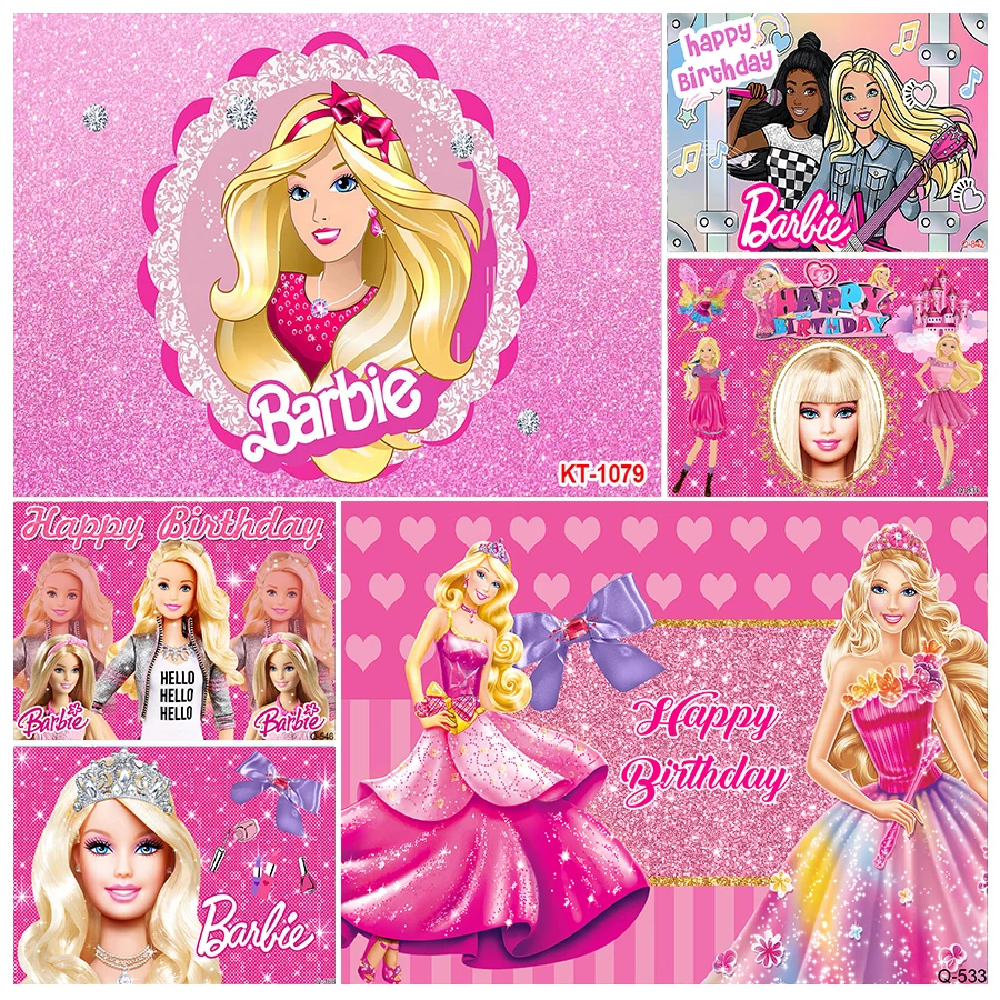 Pink-Barbie-Princess-Happy-Birthday-Shiny-Backdrop-Beautiful-Girls ...