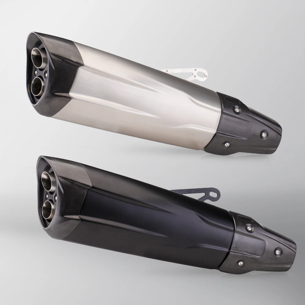 51mm Universal Carbon Fiber Motorcycle Double Holes Exhaust Pipe Escape ...