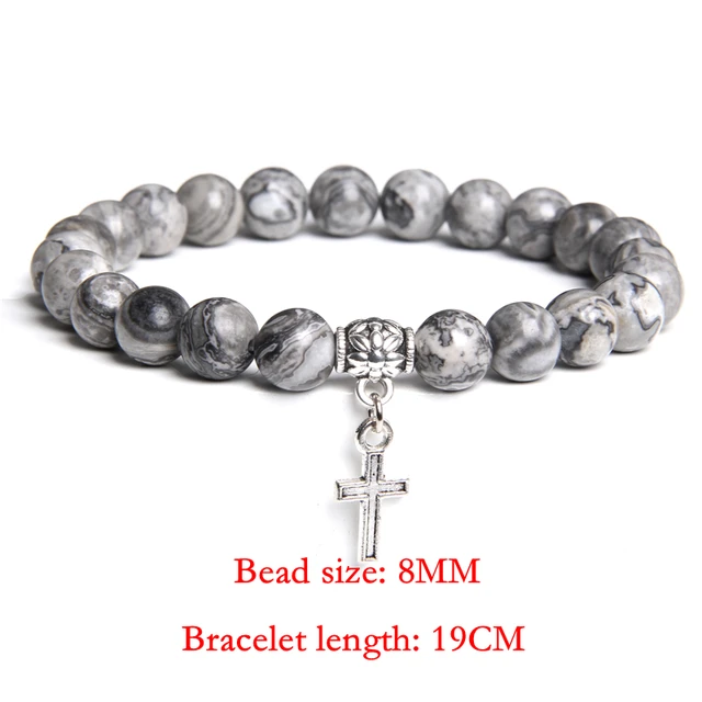 Natural Map Stone Round Beads Bracelet Gray Picasso Stone Bead Charm ...