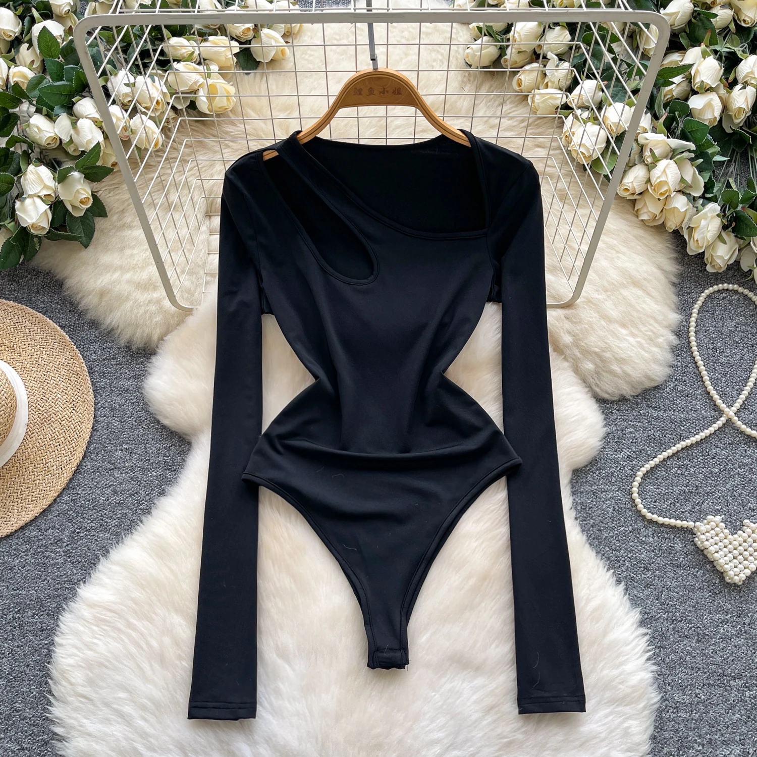 Hotsweet Elegant long sleeve O-Neck Bodysuits Straps Sexy Streetwear ...