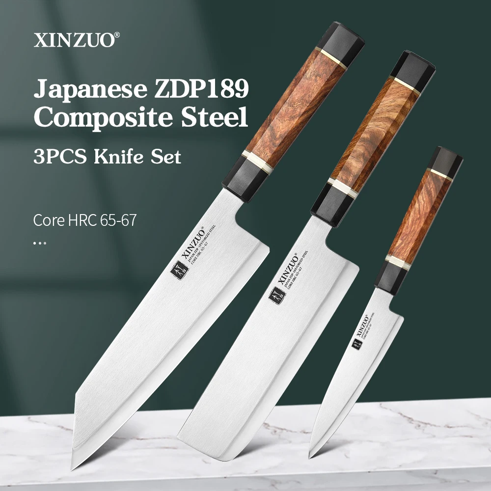 XINZUO-3PCS-Knife-Set-65-67HRC-Japanese-ZDP189-Composite-Steel-Utility ...