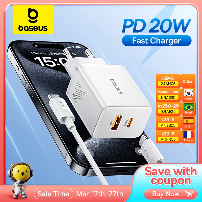 Baseus-20W-USB-Charger-Dual-Charging-Port-Support-Type-C-PD-Fast ...
