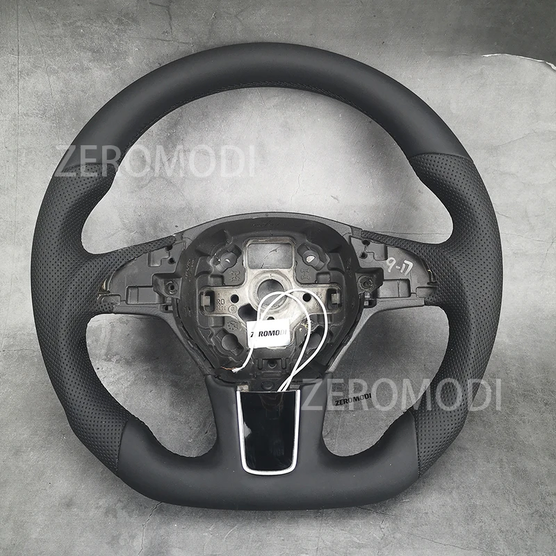 Smooth-Perforated-Leather-steering-wheel-flat-bottom-For-VW-Volkswagen ...
