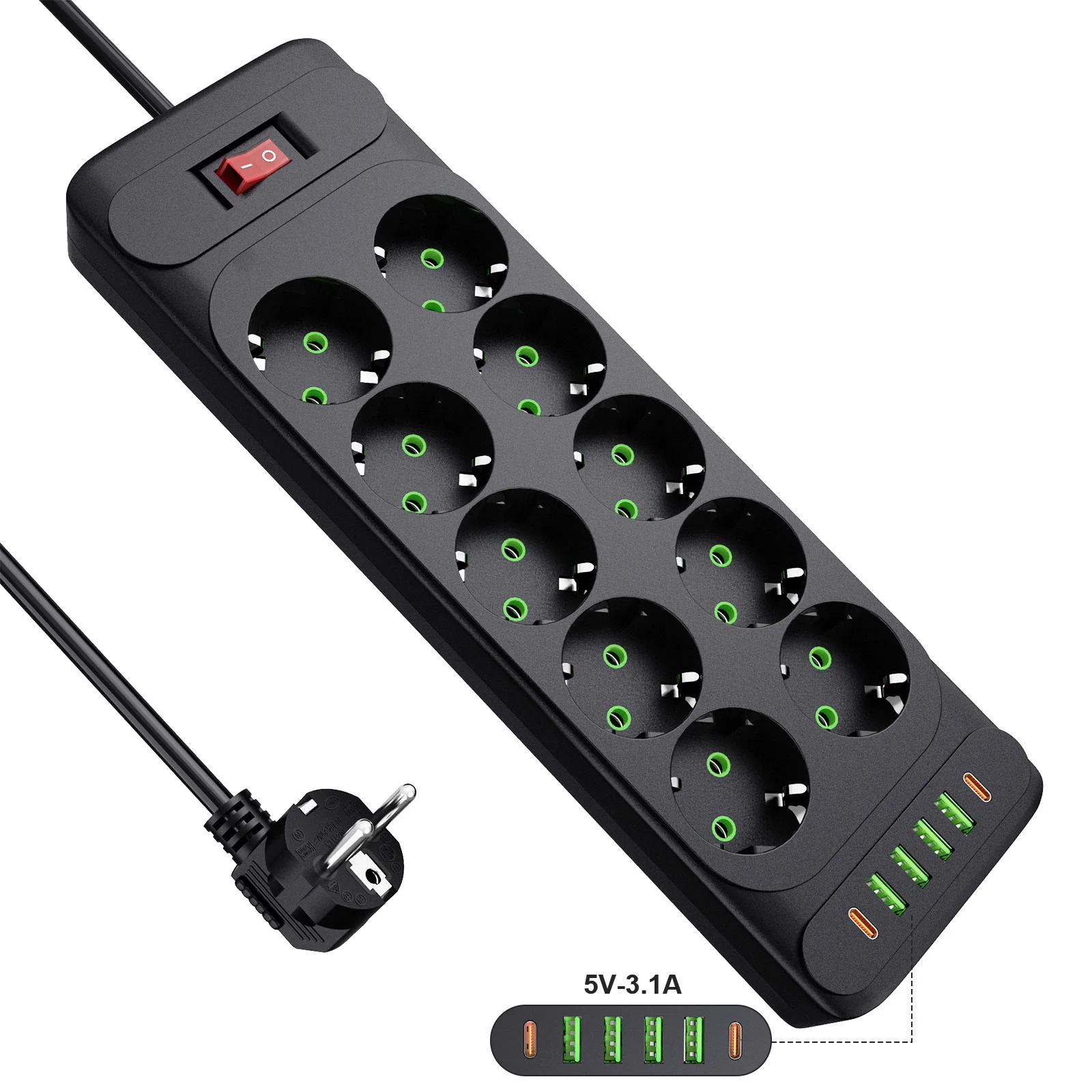 European-plug-multi-contact-AC-socket-power-strip-4-USB-and-2-Type-C ...