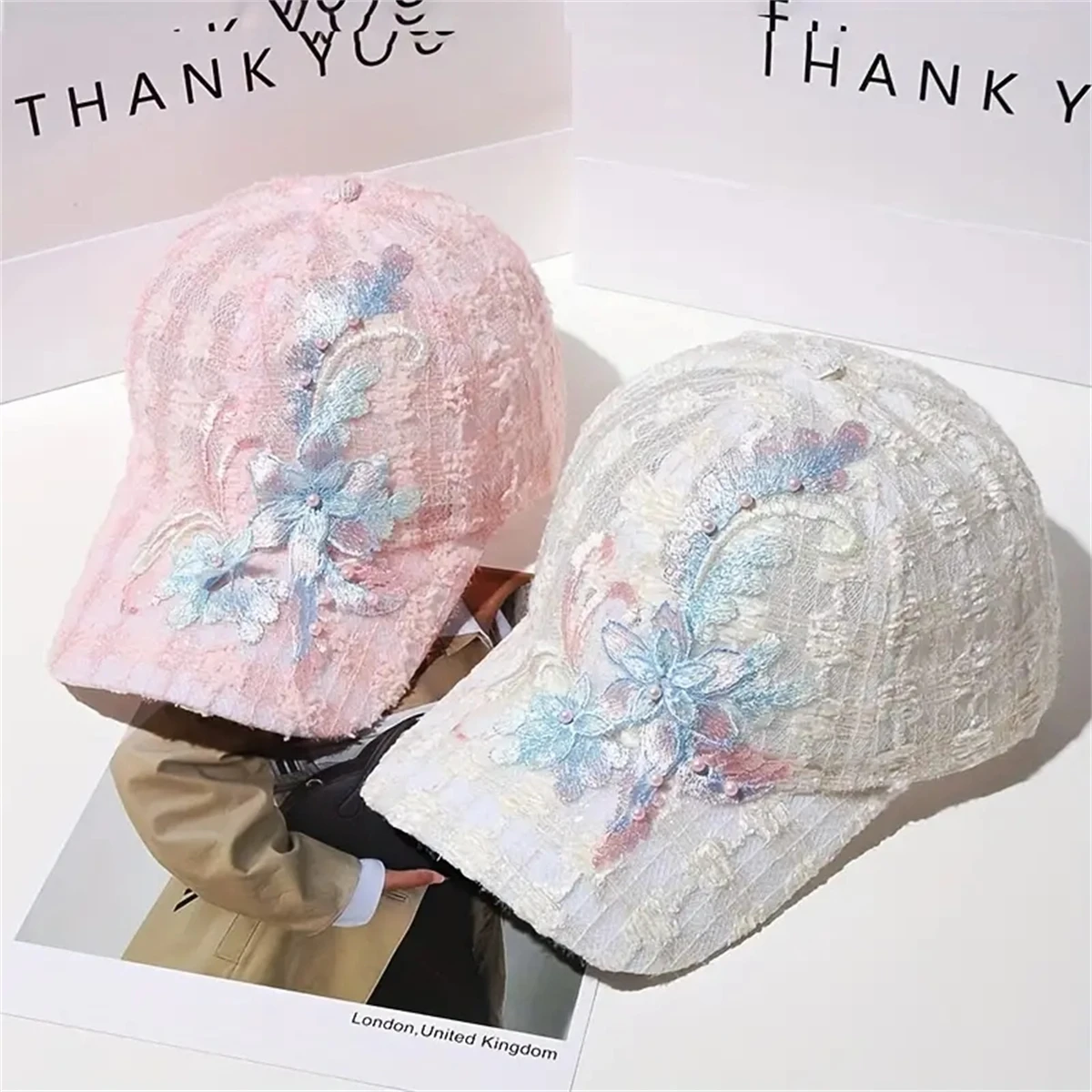 Stylish-Lace-Baseball-Cap-For-Women-With-Embroidered-Flowers-Breathable ...