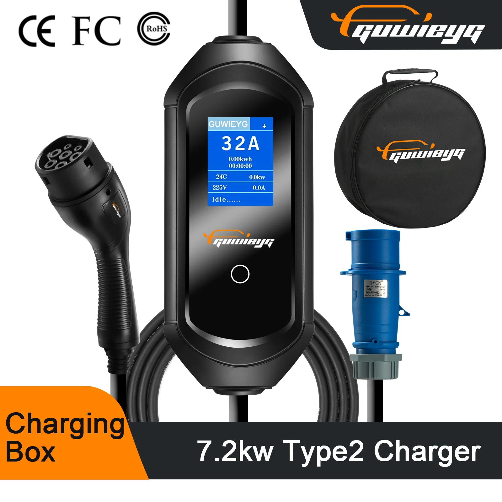 32A Type2 Protable EV Charger Type2 Plug with CEE Plug Electric Car ...