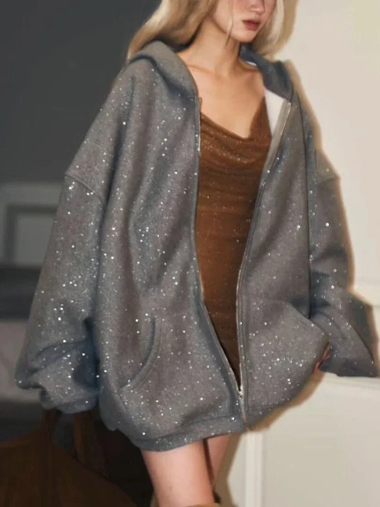 ADAgirl-Glitter-Zip-Up-Hoodies-Women-Long-Sleeve-Sweatshirt-with-Zipper ...