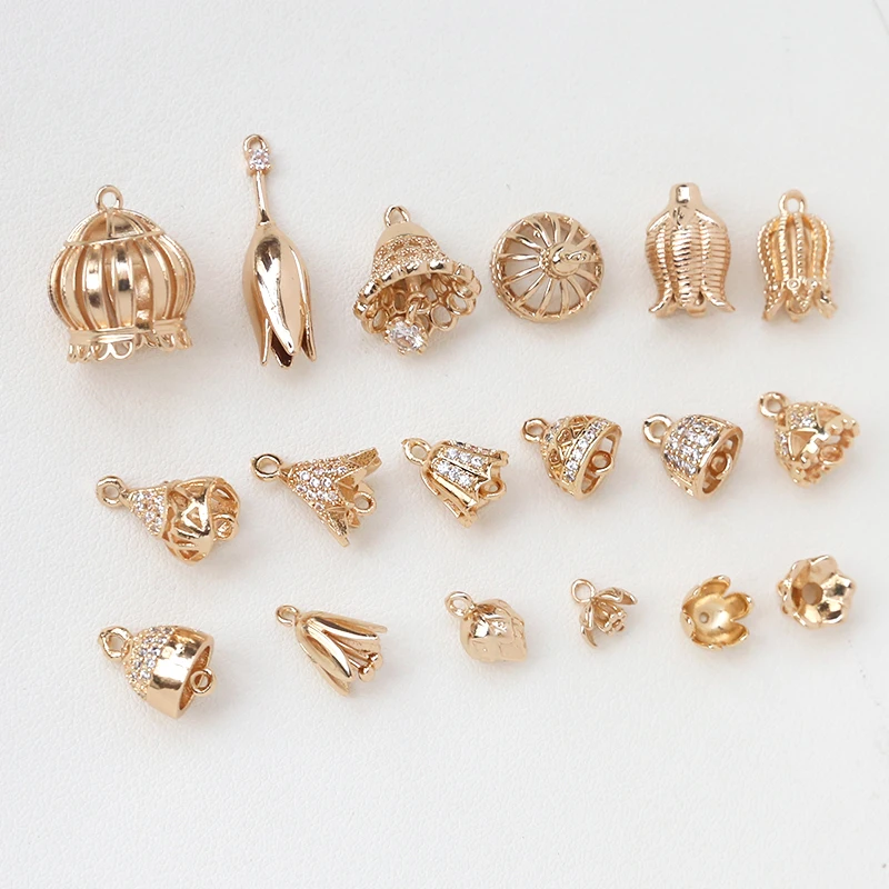 1pcs Copper Plated 18k Zircon Retro Hollow Flower Holder Flower Hat Diy ...