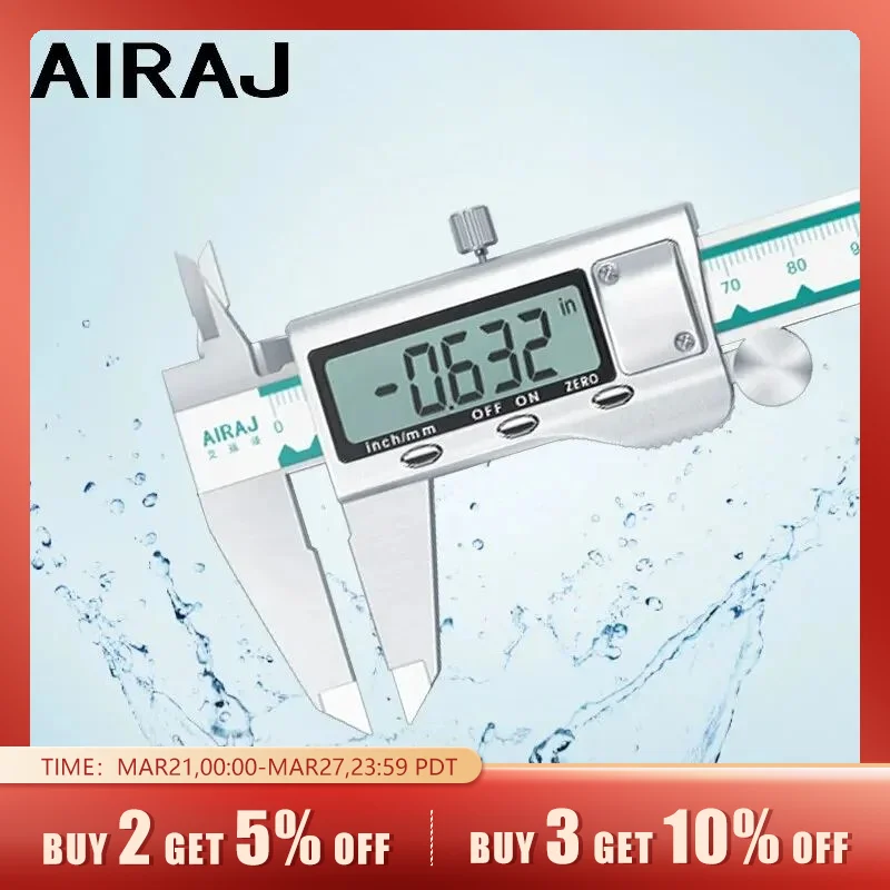 AIRAJ-High-precision-Digital-Caliper-Stainless-Steel-Long-Waterproof ...