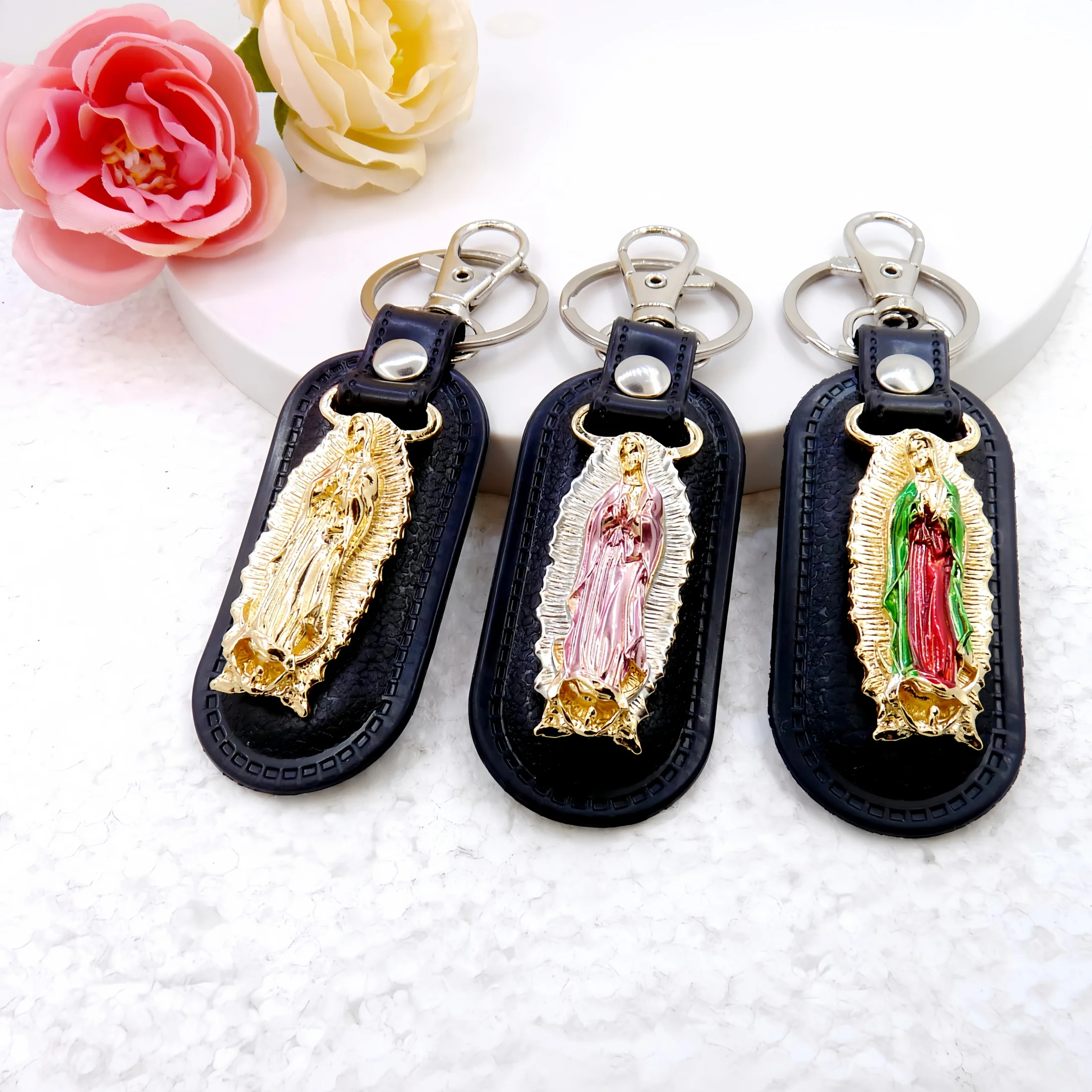 1pc-Metal-PU-Leather-Virgin-Maria-Mama-Pendant-Keyring-Keychain ...