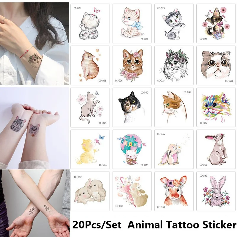 10-20Pcs Animals Cat Temporary Tattoo Sticker Watercolor Tattoos for ...