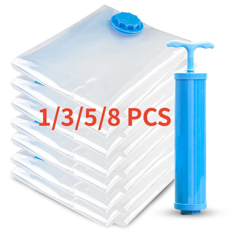 1-8PCS-Vacuum-Bag-and-Pump-Cover-for-Clothes-Storing-Large-Plastic ...