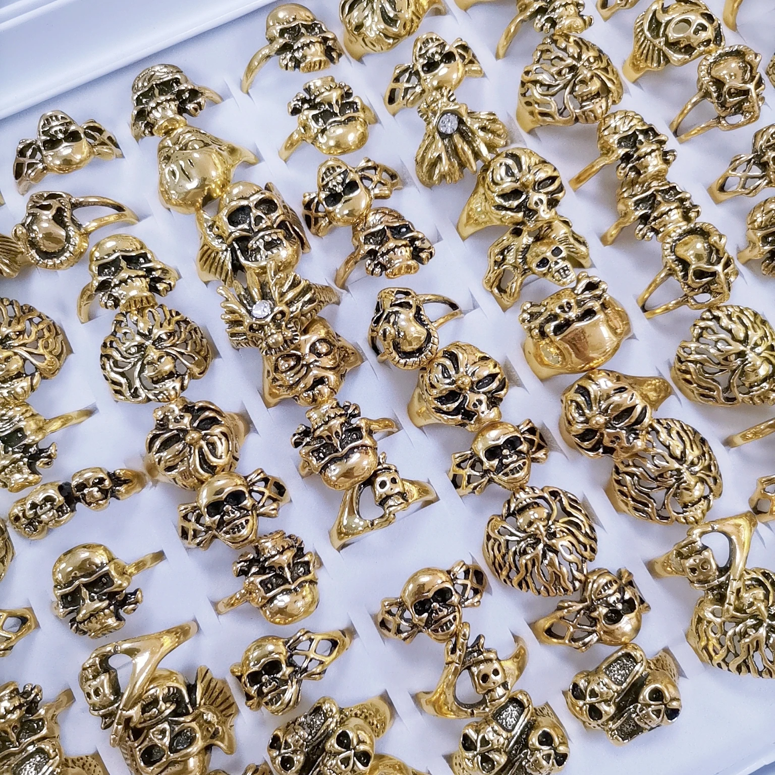 100Pcs Mens Rings New Retro Punk Skull Hip Hop Biker Fashion Gothic ...