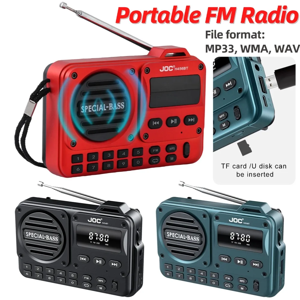 FM Radio TYPE-C Rechargeable Digital Radio Recorder Speaker with LED ...