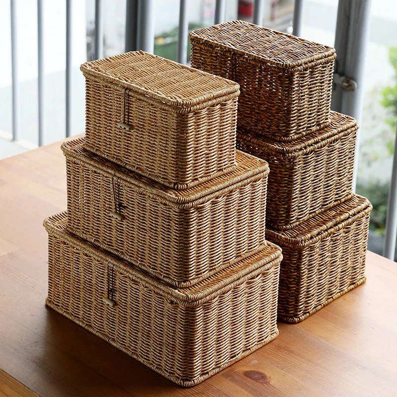 Household-Storage-Basket-Imitation-Rattan-Woven-Storage-Box-with-Lid ...