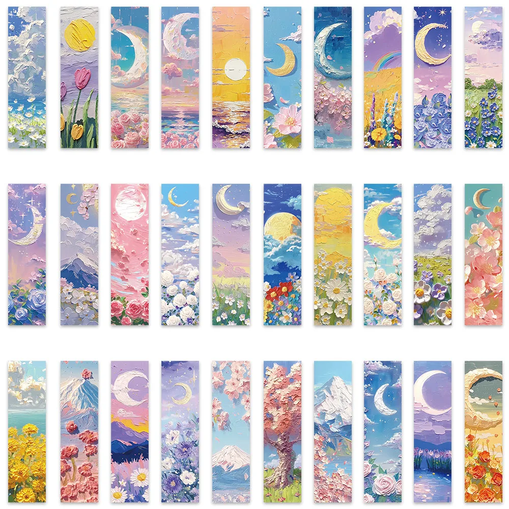 30pcs Cartoon Flowers Landscape Oil Painting Paper Bookmarks DIY ...