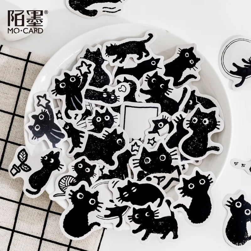 45-Pcs-Cute-Small-Stickers-Set-Kawaii-Black-Little-Kitten-Decorative ...