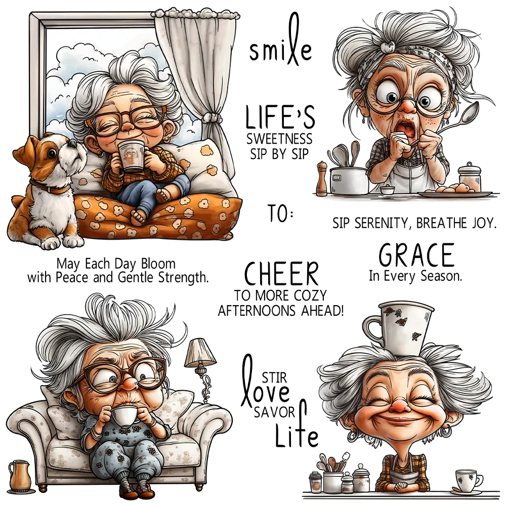 Mangocraft Old Lady Holiday Life Cutting Dies Clear Stamp DIY ...