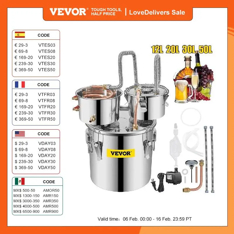 VEVOR-12L-20L-30L-50L-Alcohol-Brewing-Distiller-DIY-Moonshine-Apparatus ...
