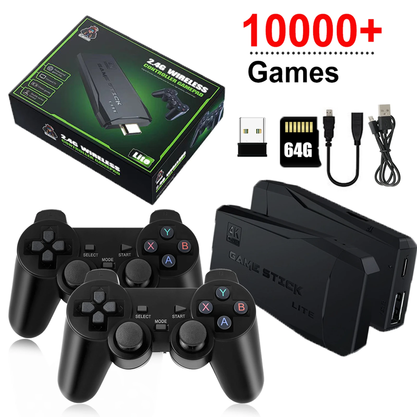 비디오 게임 콘솔 내장 10000 + 게임 레트로 핸드 헬드 게임 플레이어 PS1/FC/GBA 64G TV 게임 스틱, 무선 컨트롤러 게임 패드| | - AliExpress