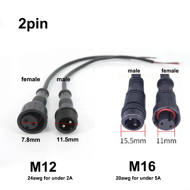 M12 M16 Waterproof DC Male Female plug Cable Connector Plug Butt ...