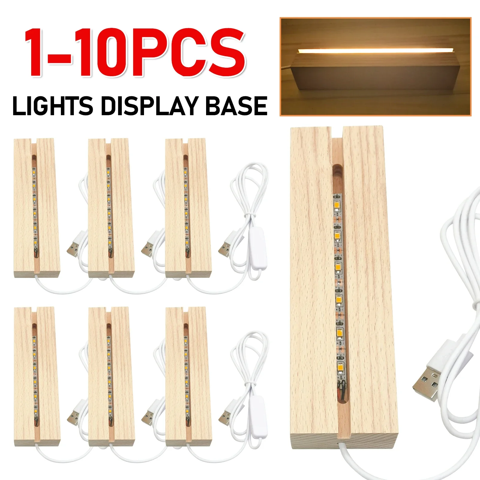 1-10PCS-LED-Wood-Light-Display-Crystal-Wooden-Light-Base-Stand-Acrylic ...