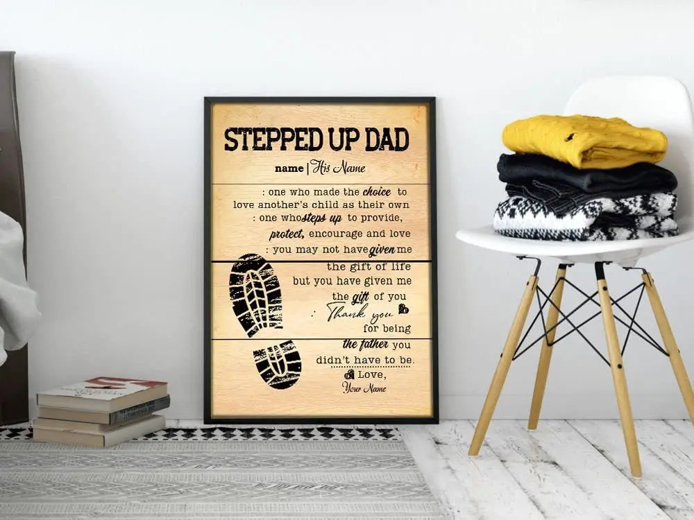 Stepped Up Dad Poster Stepdad Birthday Custom Name Wall Art Thank You ...