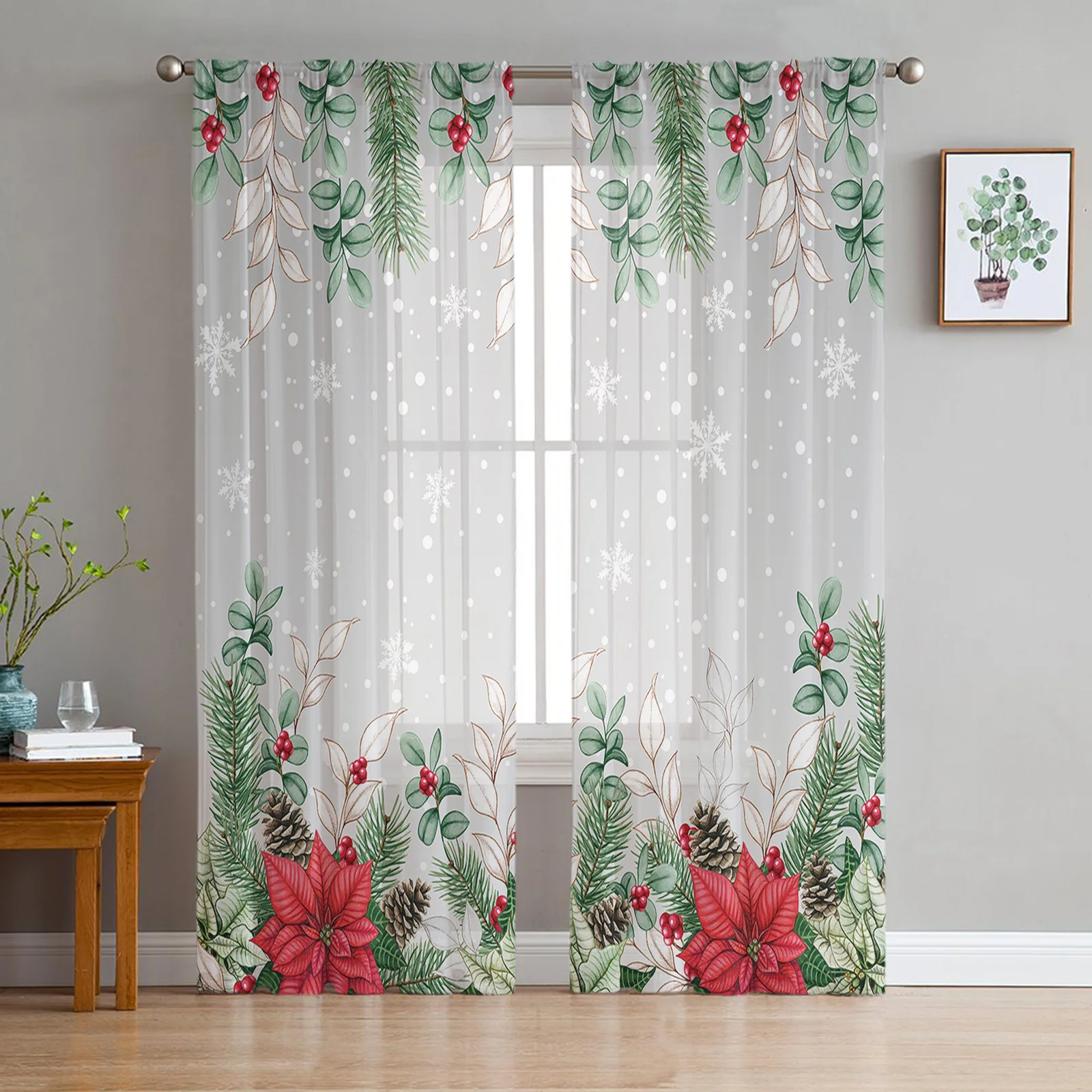 Christmas-Poinsettia-Fir-Tree-Berries-Sheer-Curtains-for-Living-Room ...