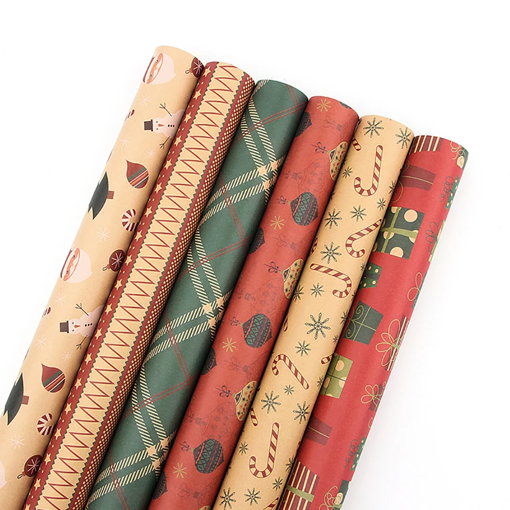 6Pcs-Kraft-Packaging-Paper-Retro-Christmas-Single-sided-Wrapping-Paper ...