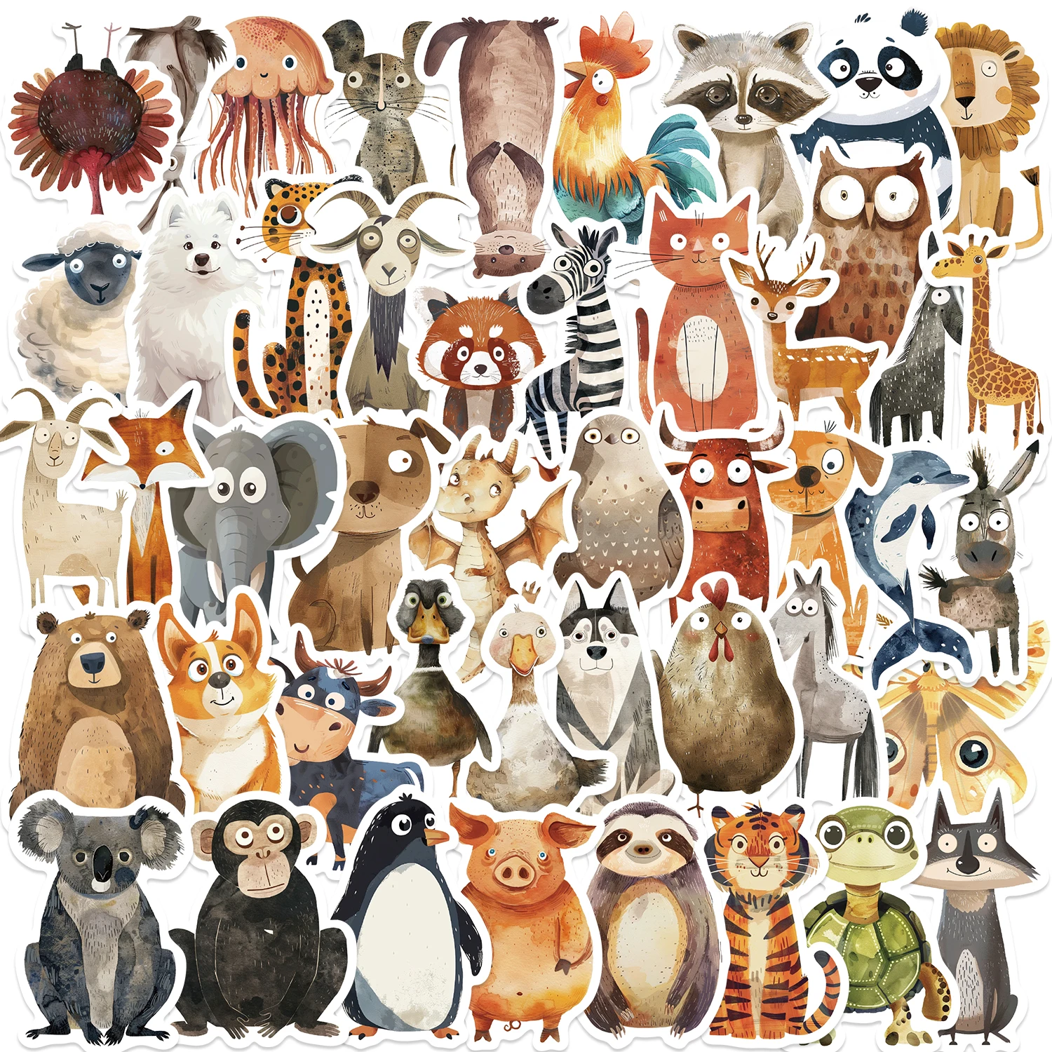 50PCS-Cute-Strange-Watercolor-Animals-Stickers-DIY-Laptop-Phone-Luggage ...