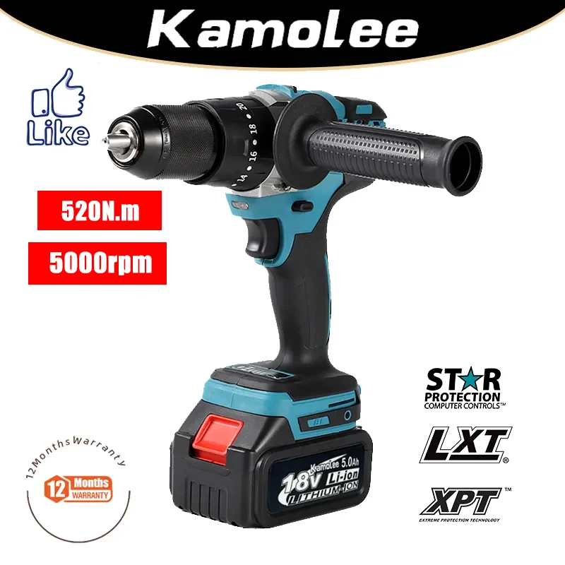 Kamolee 13MM Brushless Electric Impact Hand Drill Lithium Battery ...