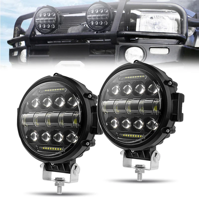 2PCS 7Inch Round LED Pods Driving Light 60W Offroad LED Work Light Bar ...