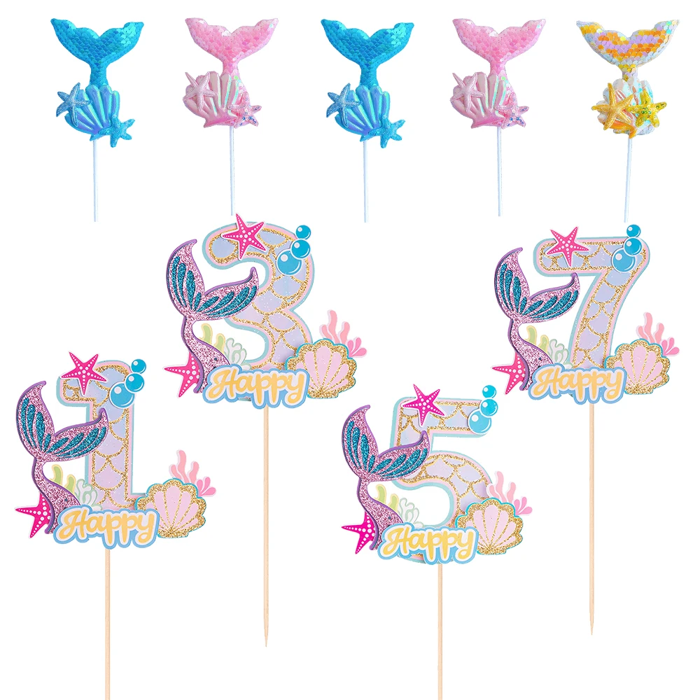 Glitter-Mermaid-Party-Cake-Decoration-Little-Mermaid-Number-Cake-Topper ...