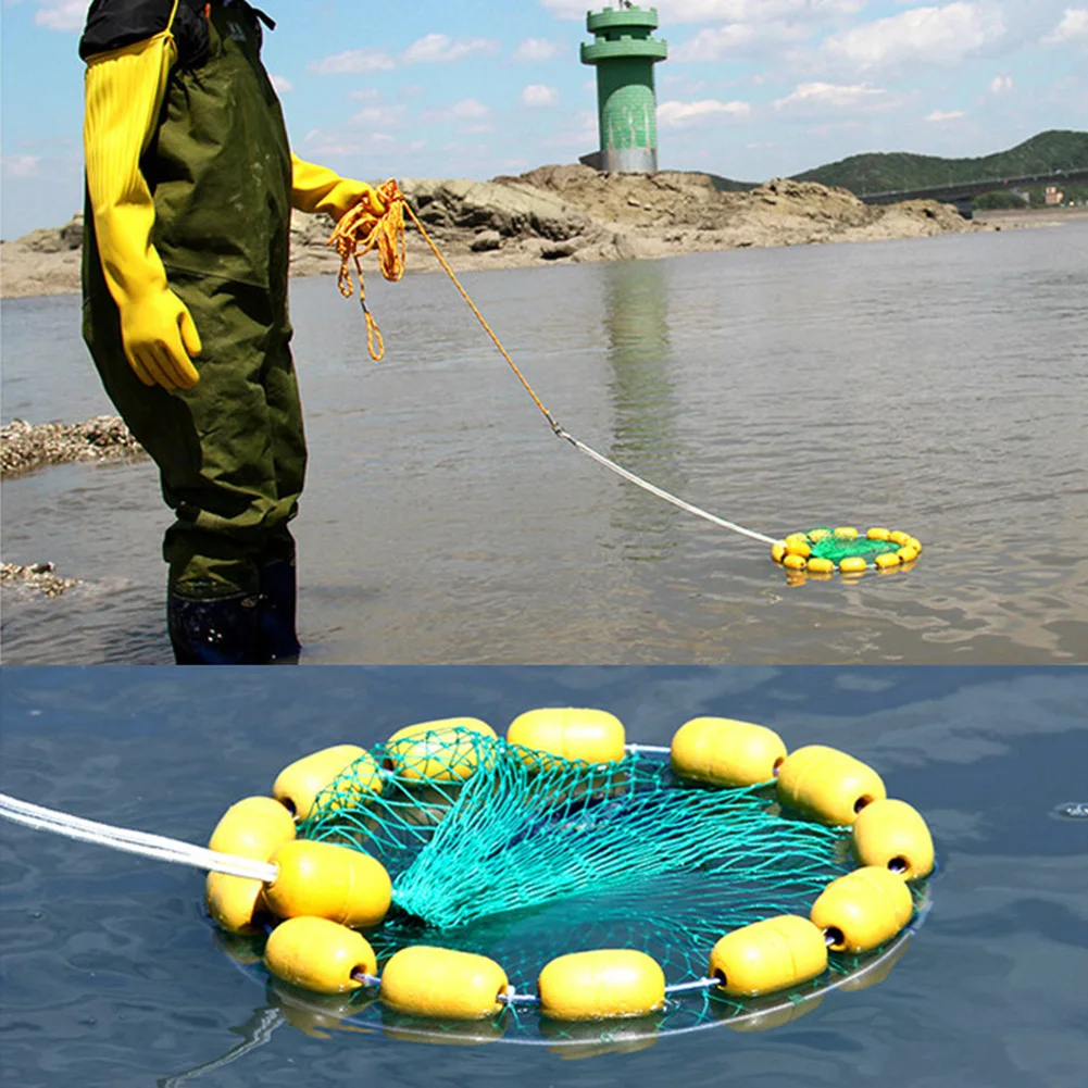 Folding-Fishing-Net-Floating-ball-Metal-Frame-Mesh-Crab-Trap-Cast-Fish ...